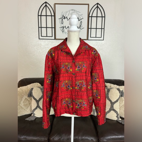 Vintage | Jackets & Coats | Vintage Modi 0 Silk Button Snap Floral ...